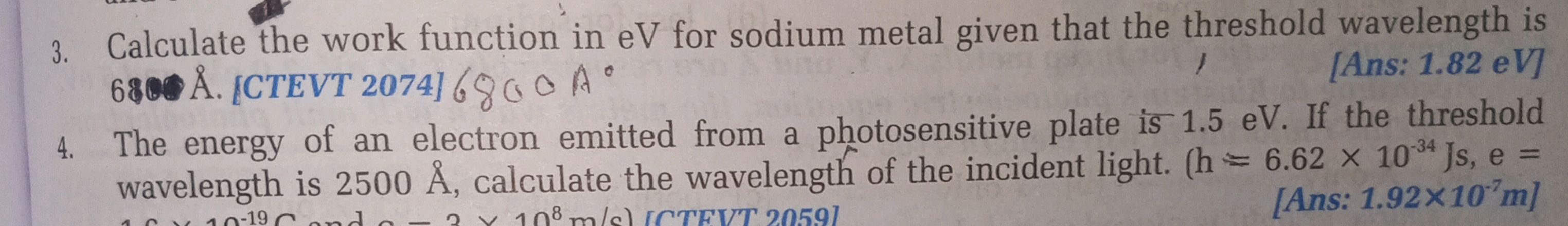 3. Calculate the work function in eV for | StudyX