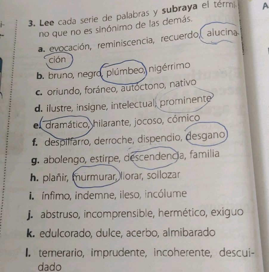 3. Lee cada serie de palabras y subraya el | StudyX