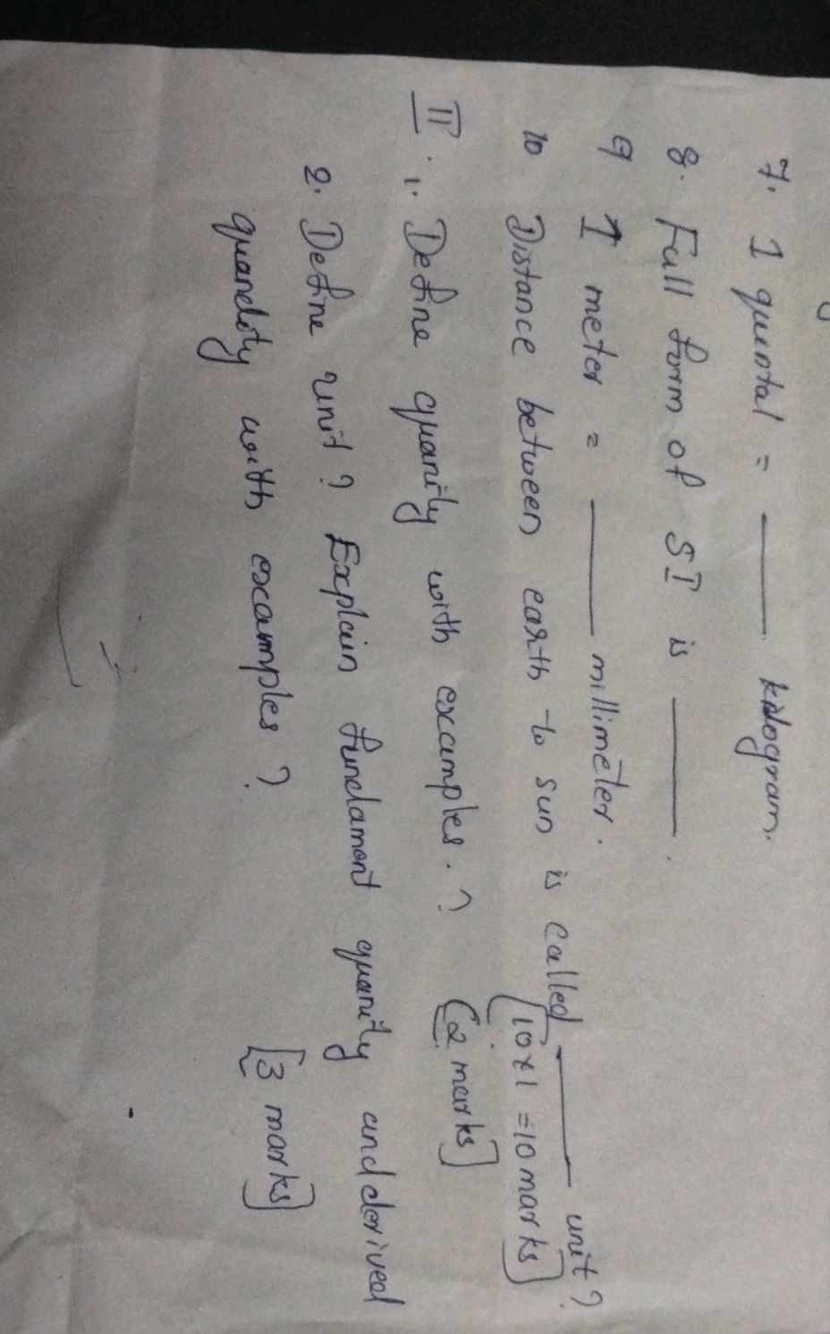 7. 1 quental = ____ kilogram. 8. Full form | StudyX