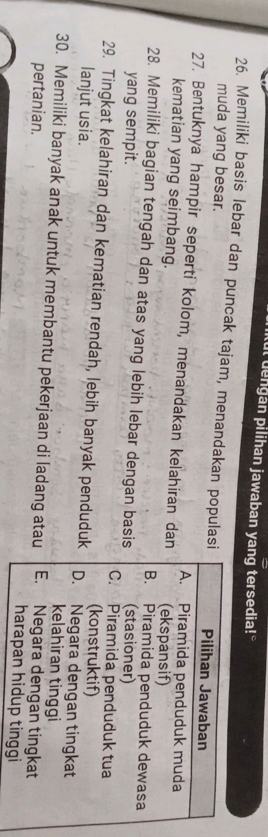 26. Memiliki basis lebar dan puncak tajam, | StudyX