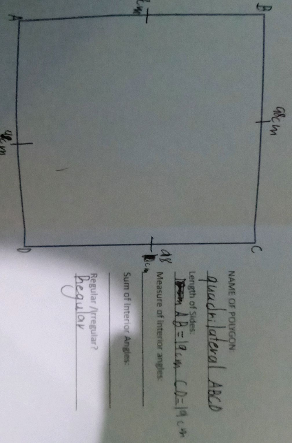 NAME OF POLYGON: Quadrilateral ABCD Length | StudyX