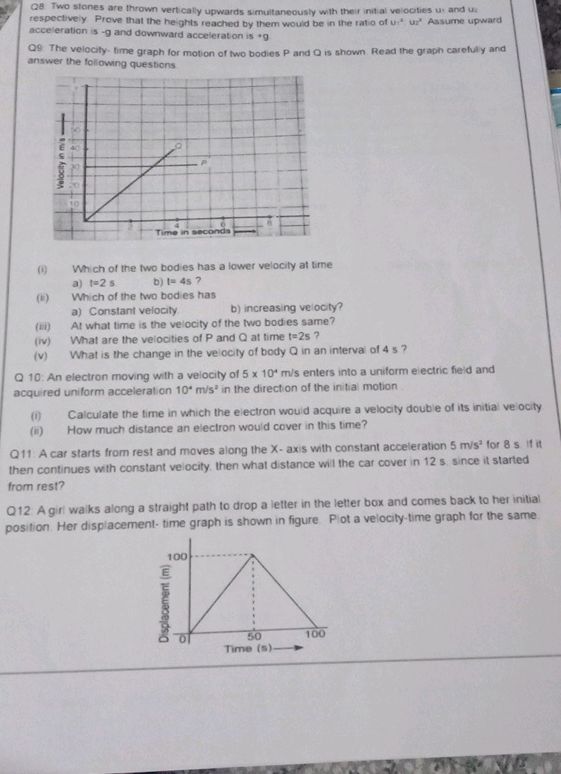 Q8: Two stones are thrown vertically upwards | StudyX