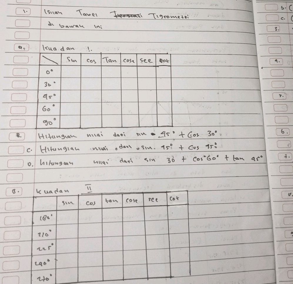 1. Isilah Tabel Trigonometri di bawah ini: | StudyX