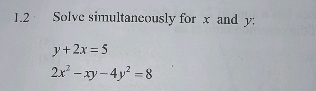 1. 2 Solve simultaneously for $x$ and $y$: | StudyX