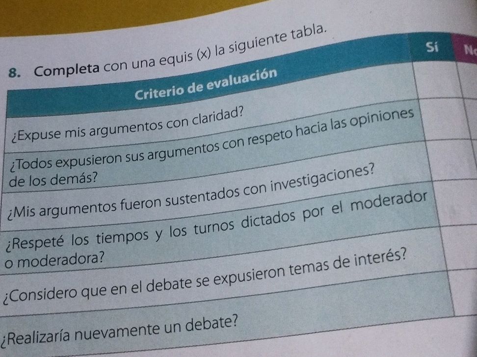 8. Completa con una equis (x) la siguiente | StudyX