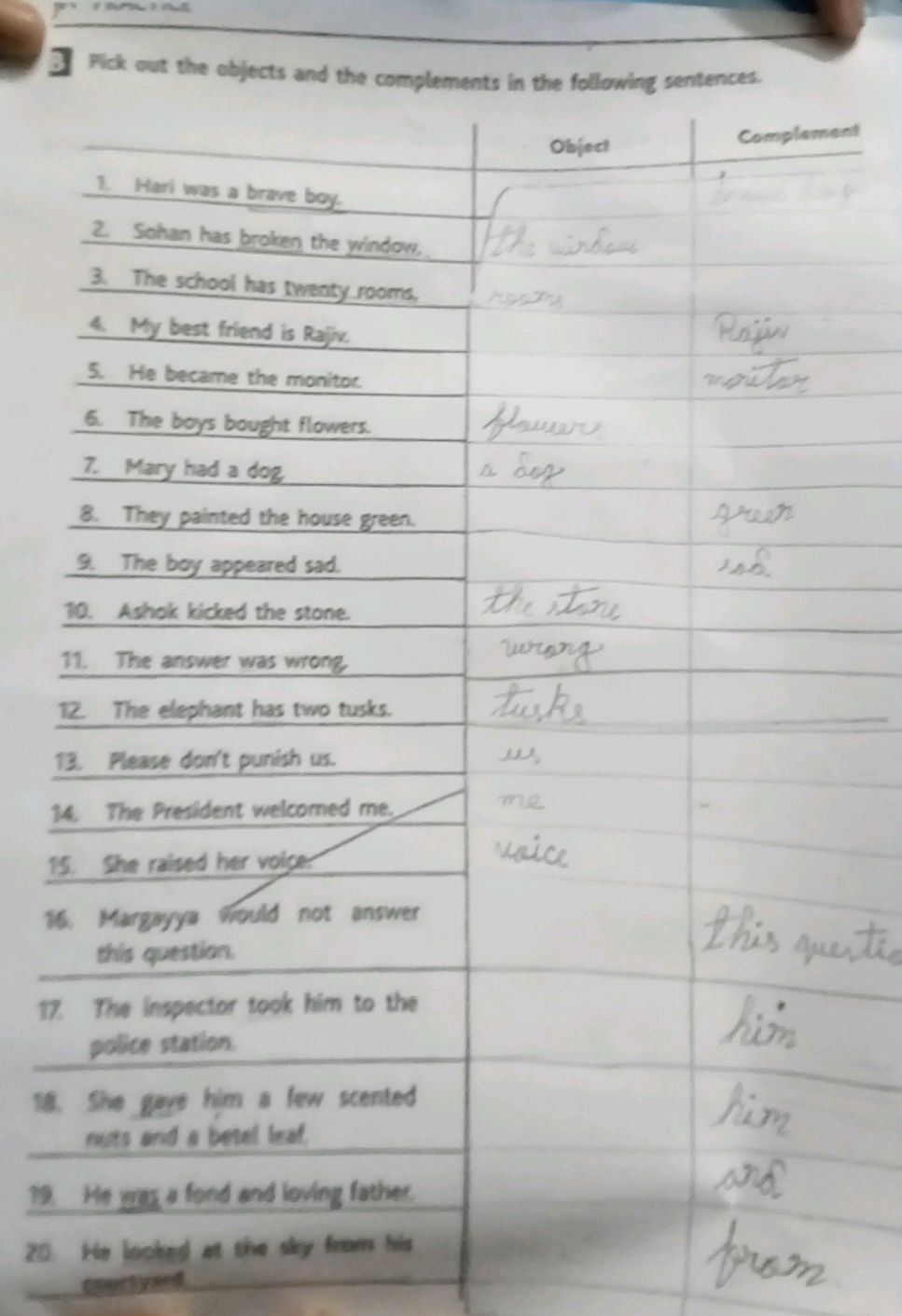 Pick out the objects and the complements in | StudyX