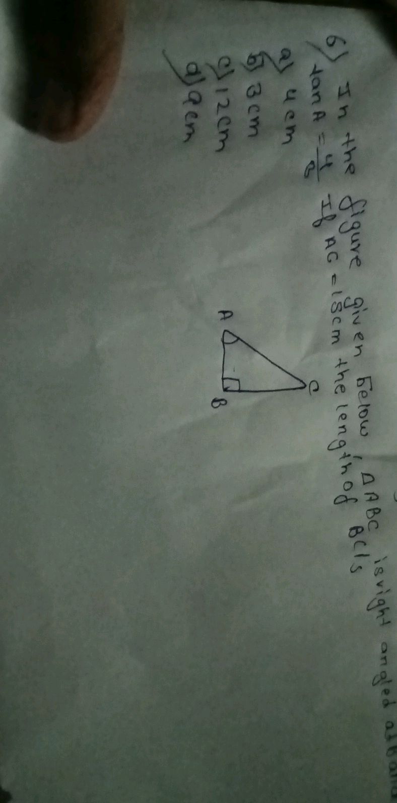 In the figure given below, $ ABC$ is right | StudyX