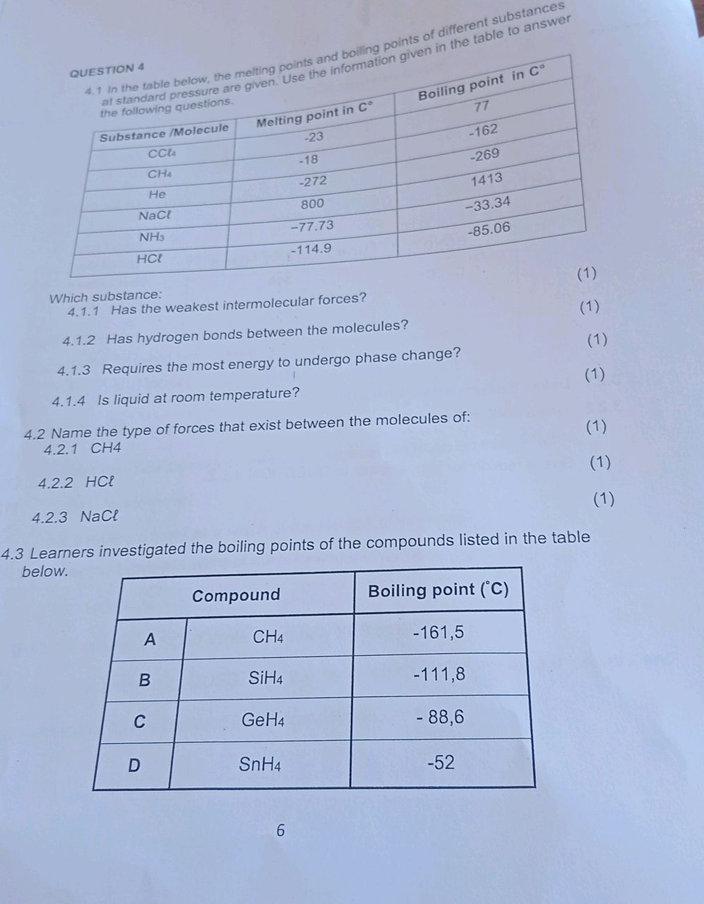4.1 In the table below, the melting points | StudyX