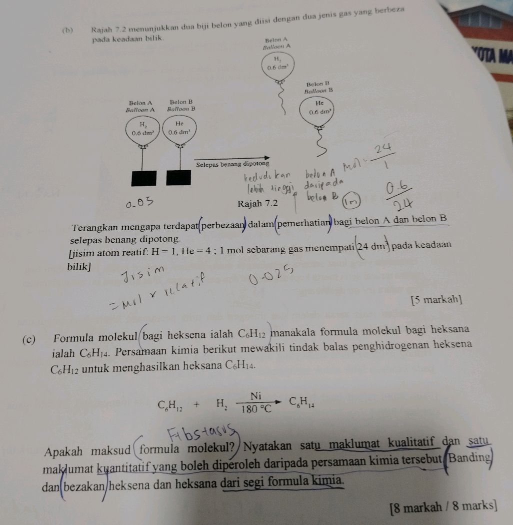 (b) Rajah 7.2 menunjukkan dua biji belon | StudyX