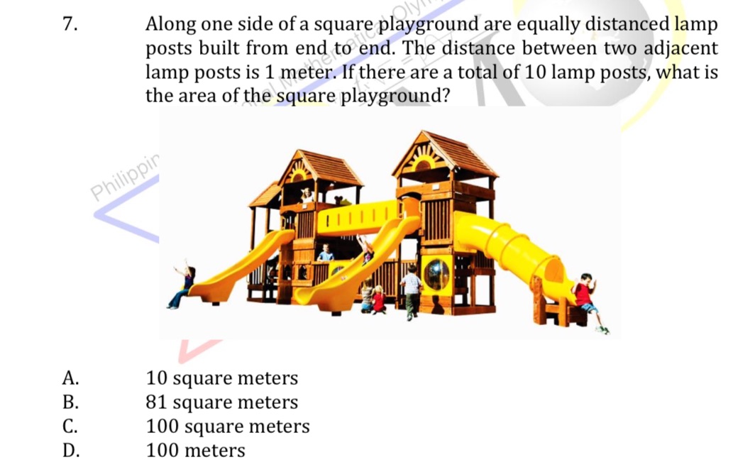 Along one side of a square playground are
