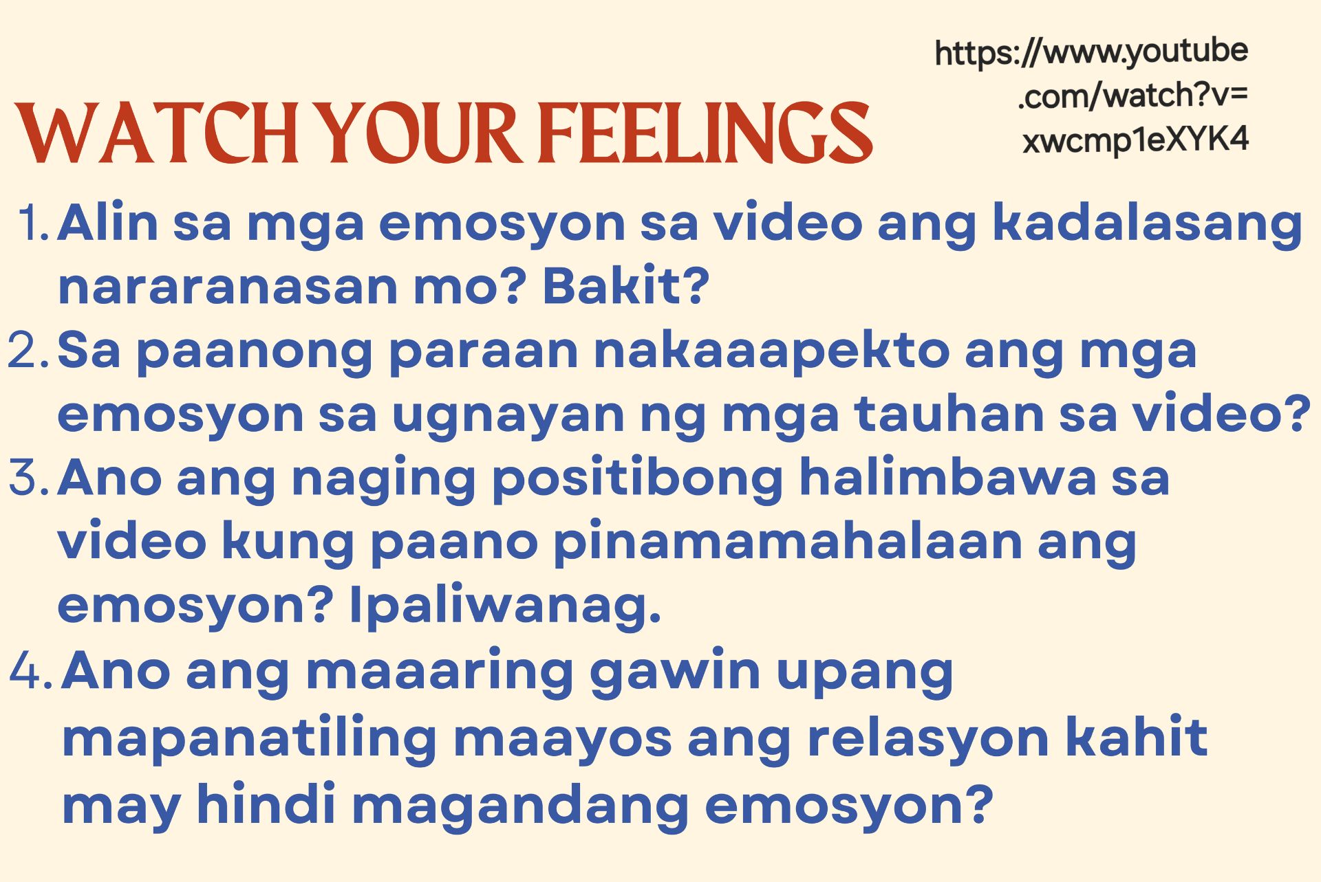 1. Alin sa mga emosyon sa video ang | StudyX