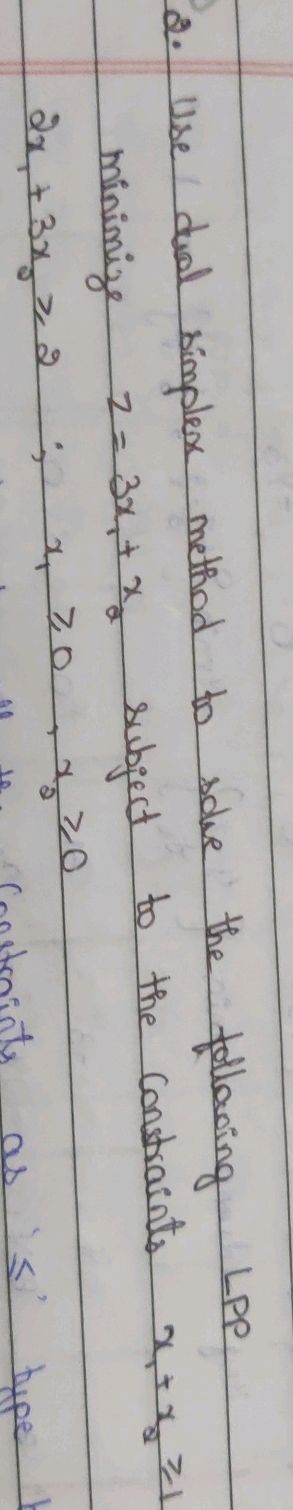 2. Use dual simplex method to solve the | StudyX