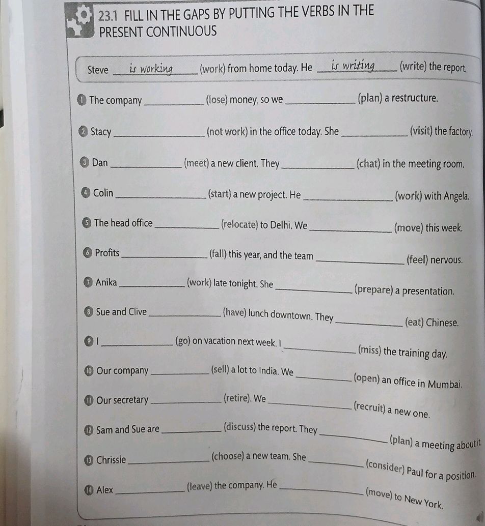 23.1 FILL IN THE GAPS BY PUTTING THE VERBS | StudyX