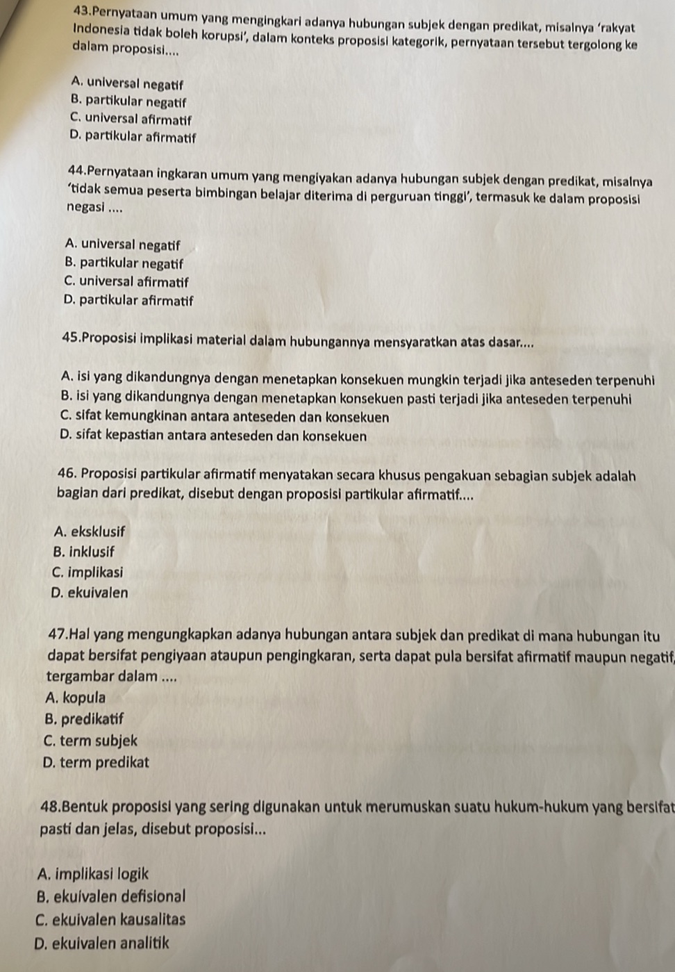 43. Pernyataan umum yang mengingkari adanya | StudyX