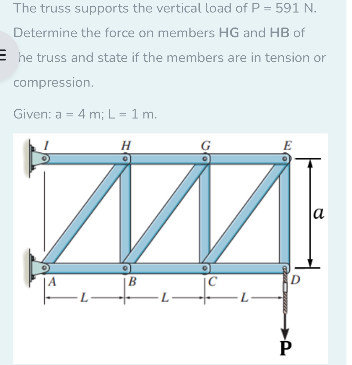 The truss supports the vertical load of P = | StudyX