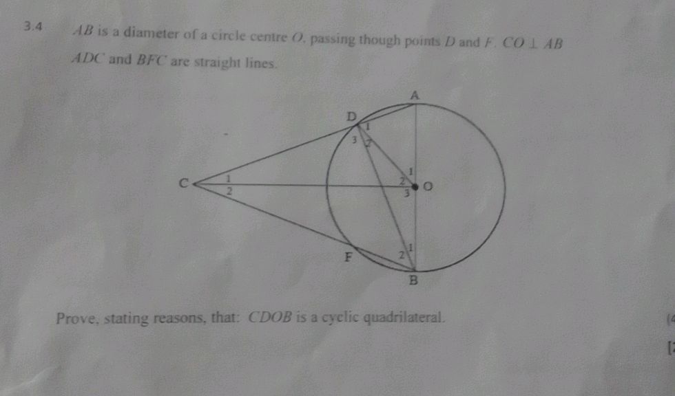 AB is a diameter of a circle centre O, | StudyX