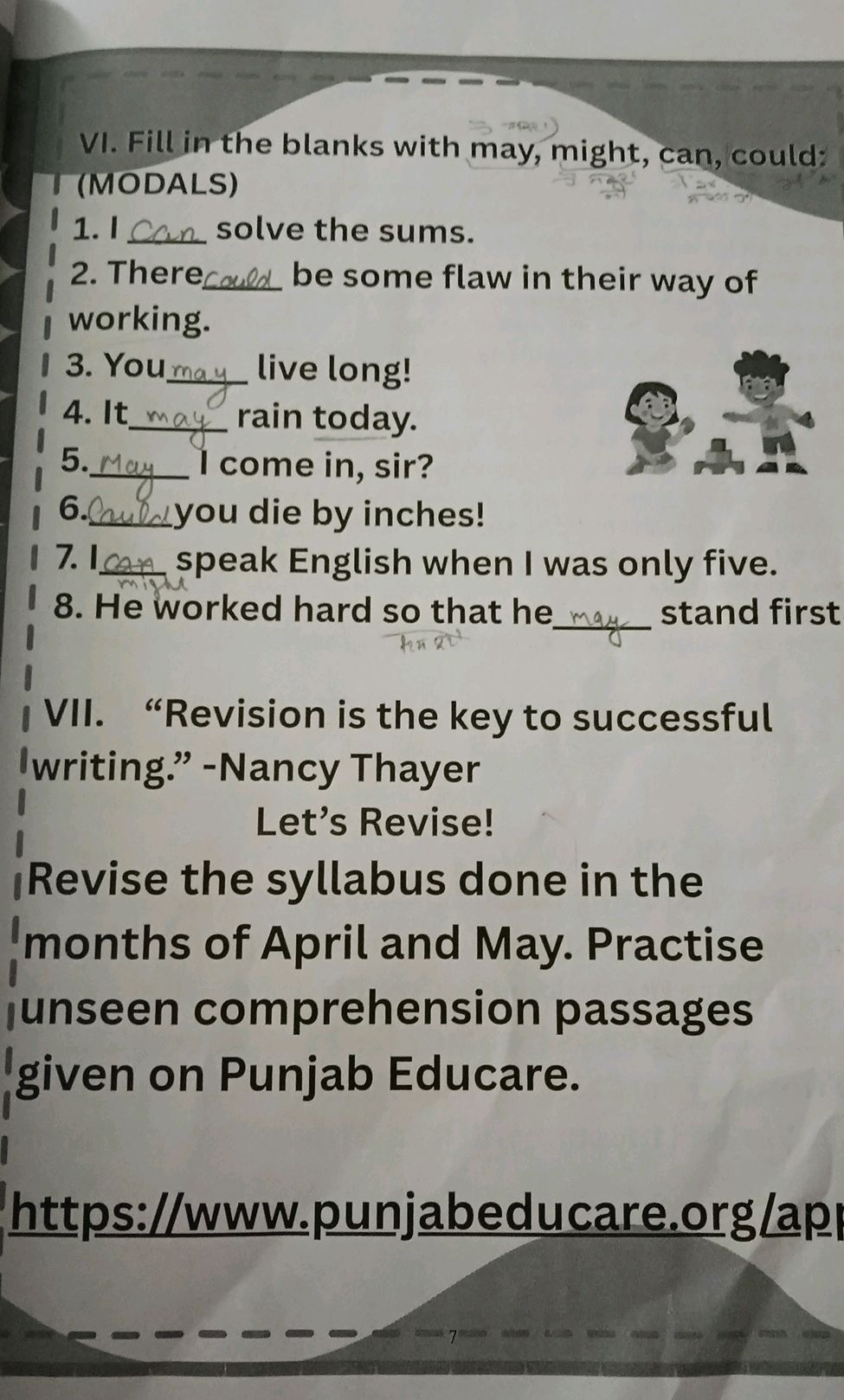 VI. Fill in the blanks with may, might, can, | StudyX