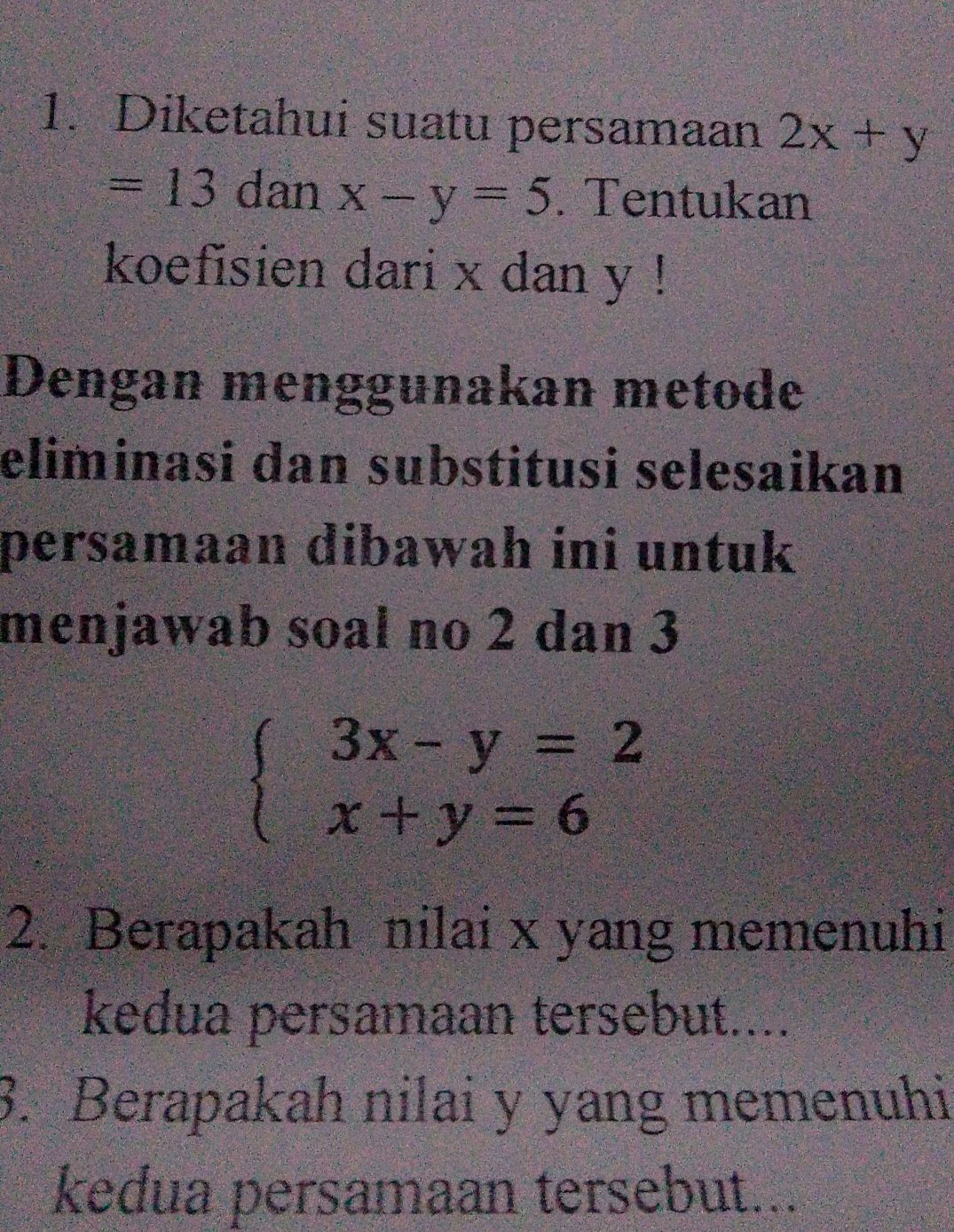 1. Diketahui suatu persamaan \(2x + y = 13\) | StudyX