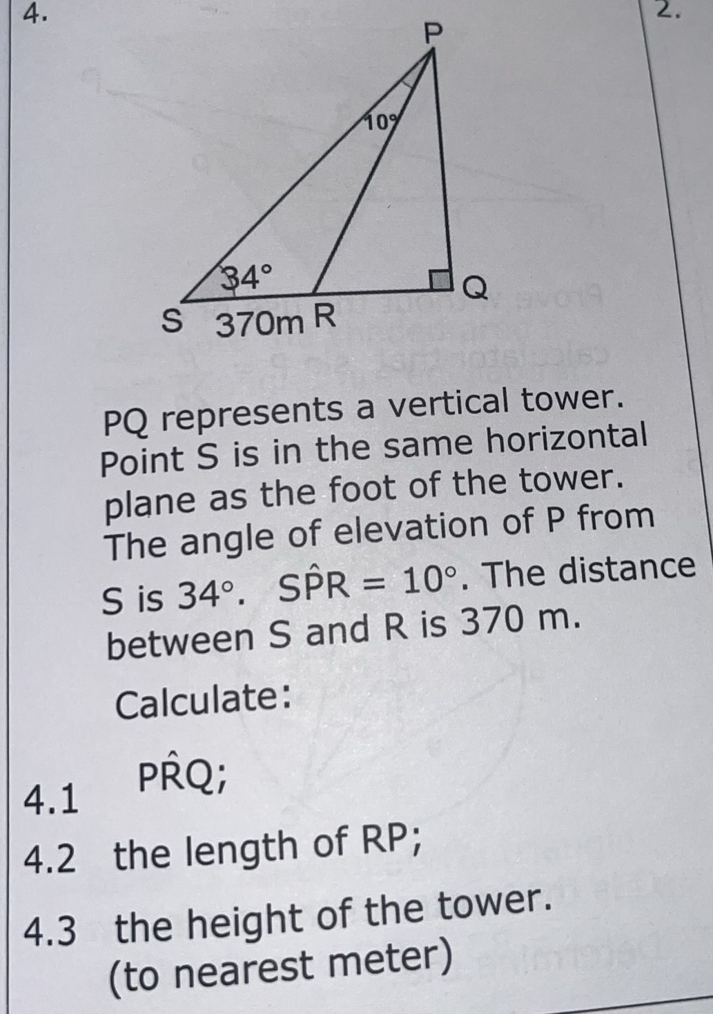 PQ represents a vertical tower. Point S is | StudyX