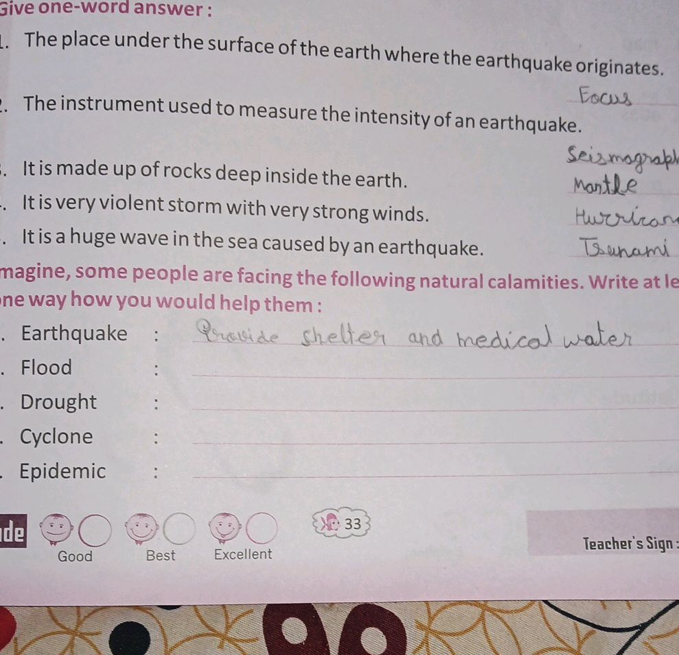 Give one-word answer: 1. The place under | StudyX