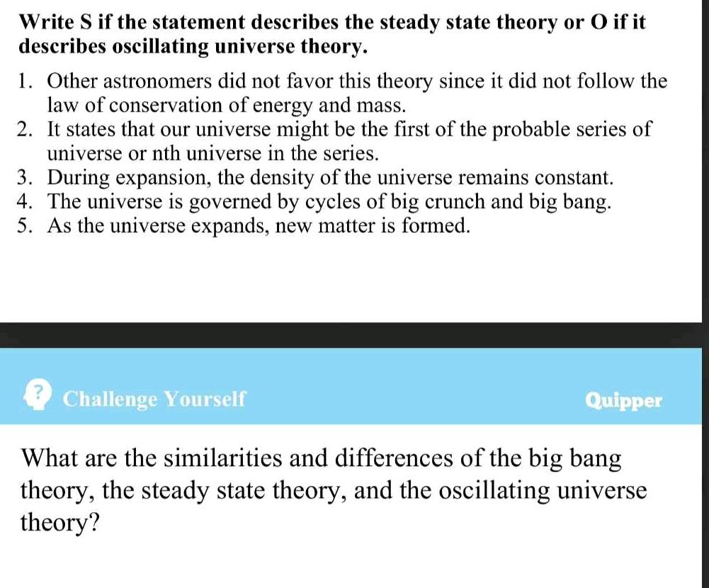 Write S if the statement describes the | StudyX