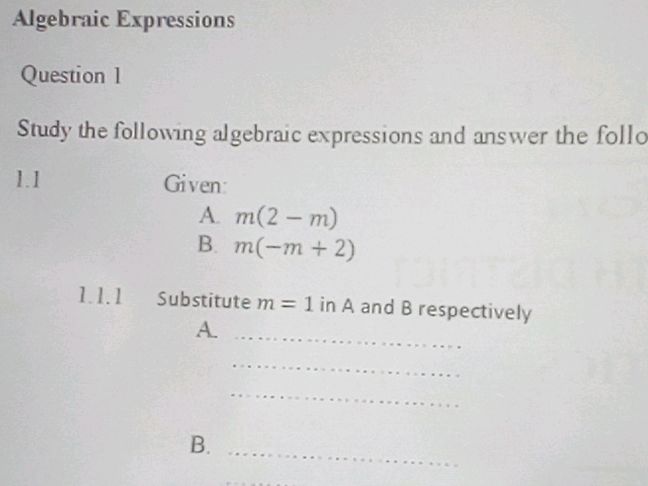 Study the following algebraic expressions | StudyX