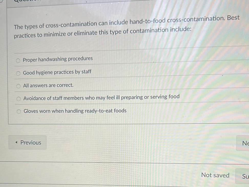 The types of cross-contamination can include | StudyX