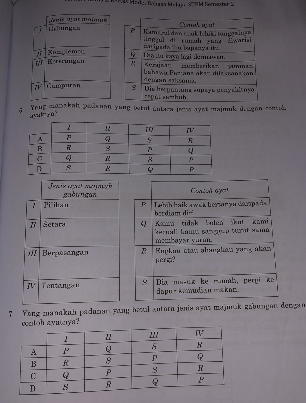 6. Yang manakah padanan yang betul antara | StudyX