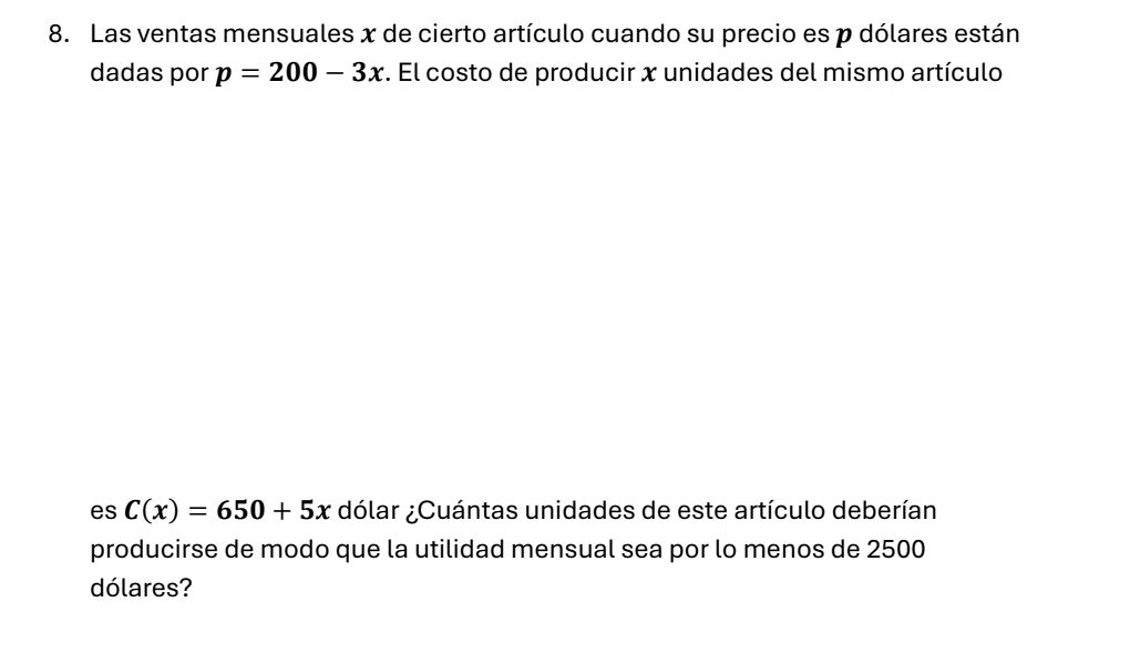 8. Las ventas mensuales *x* de cierto | StudyX