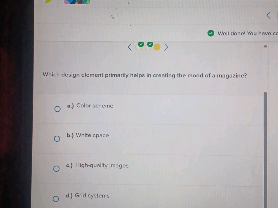 Which design element primarily helps in | StudyX