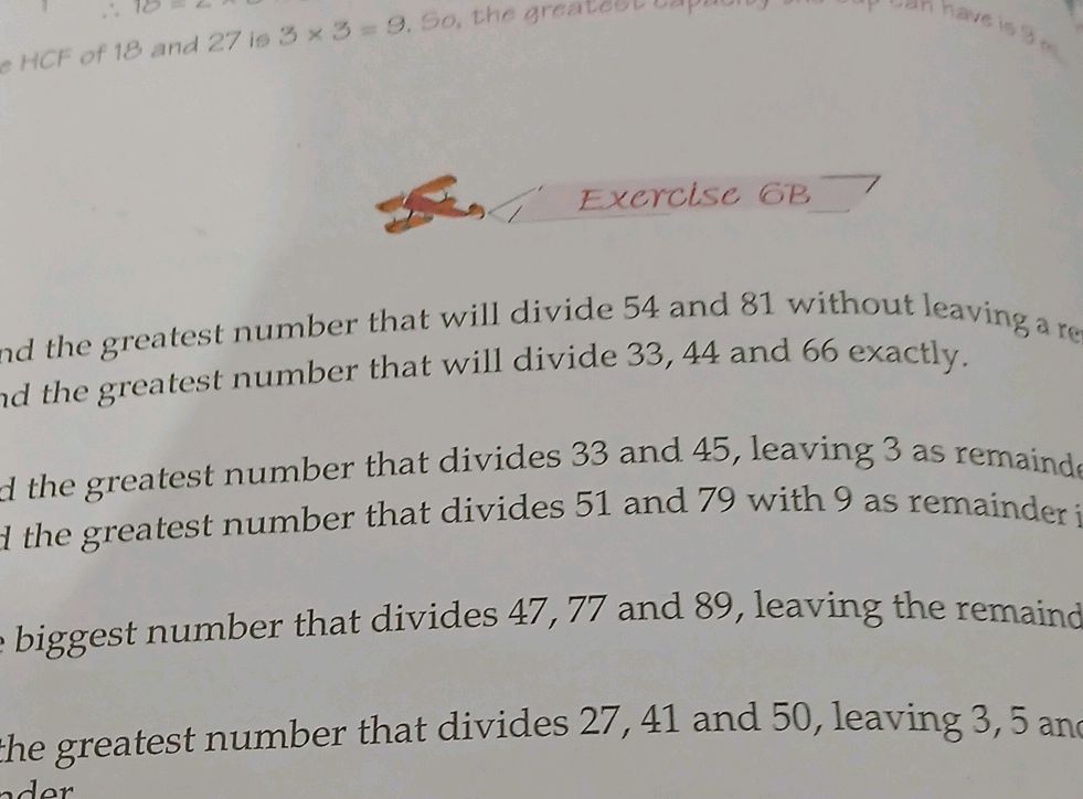 Find the greatest number that will divide 54 | StudyX