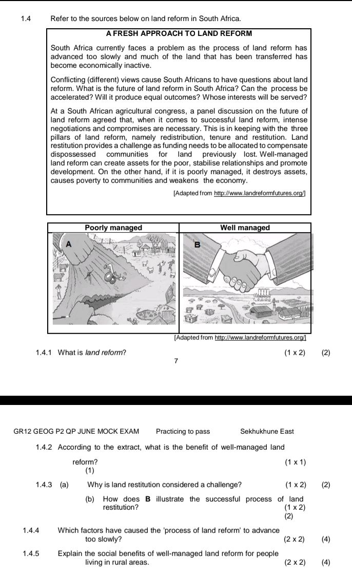 1.4 Refer to the sources below on land | StudyX