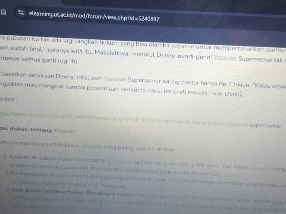 Soal diskusi tentang Yayasan: 1. Berikanlah | StudyX