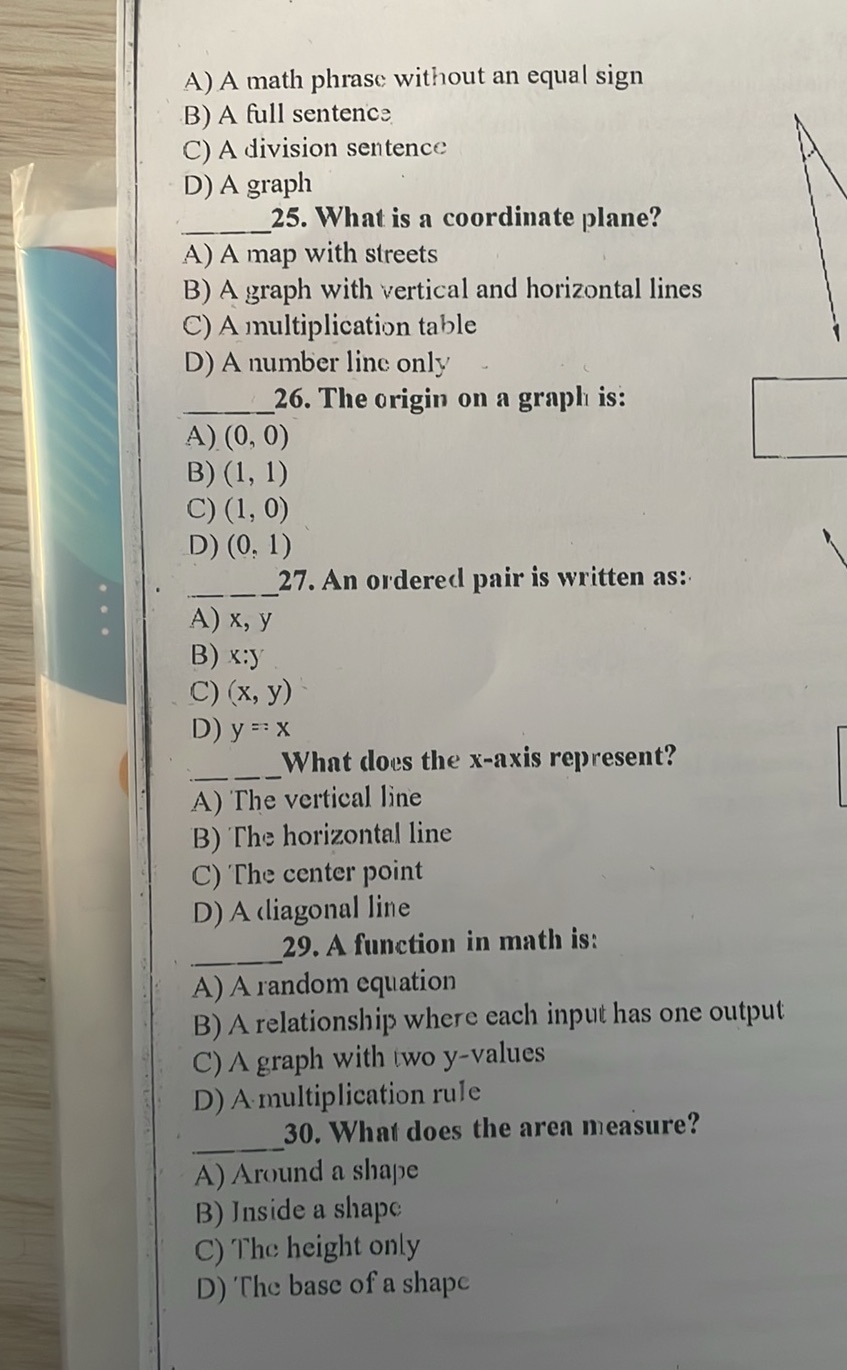 A) A math phrase without an equal sign B) A | StudyX