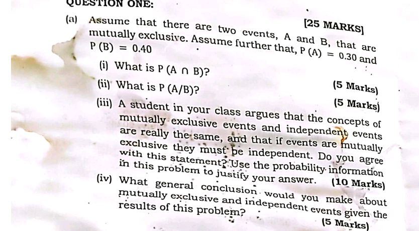 (a) Assume that there are two events, A and | StudyX