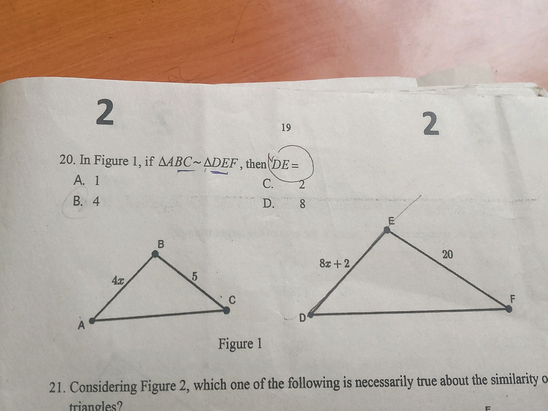 20. In Figure 1, if $ ABC DEF$, then | StudyX