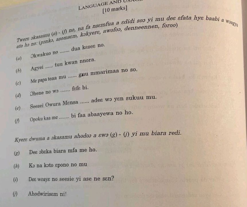 Twere ɔkasamu (a) - (f) no, na fa nsemfua a | StudyX