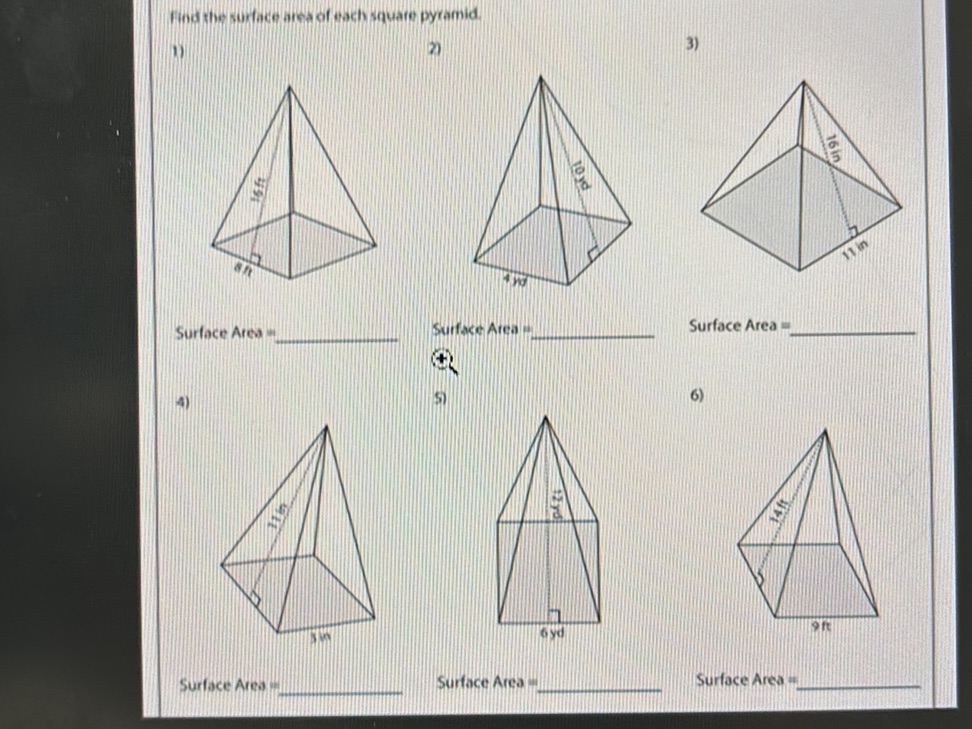 Find the surface area of each square | StudyX