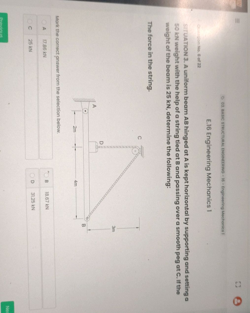 SITUATION 3. A uniform beam AB hinged at A | StudyX