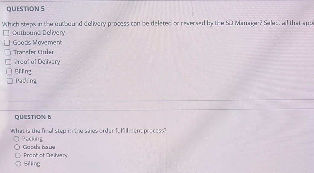 QUESTION 5 Which steps in the outbound