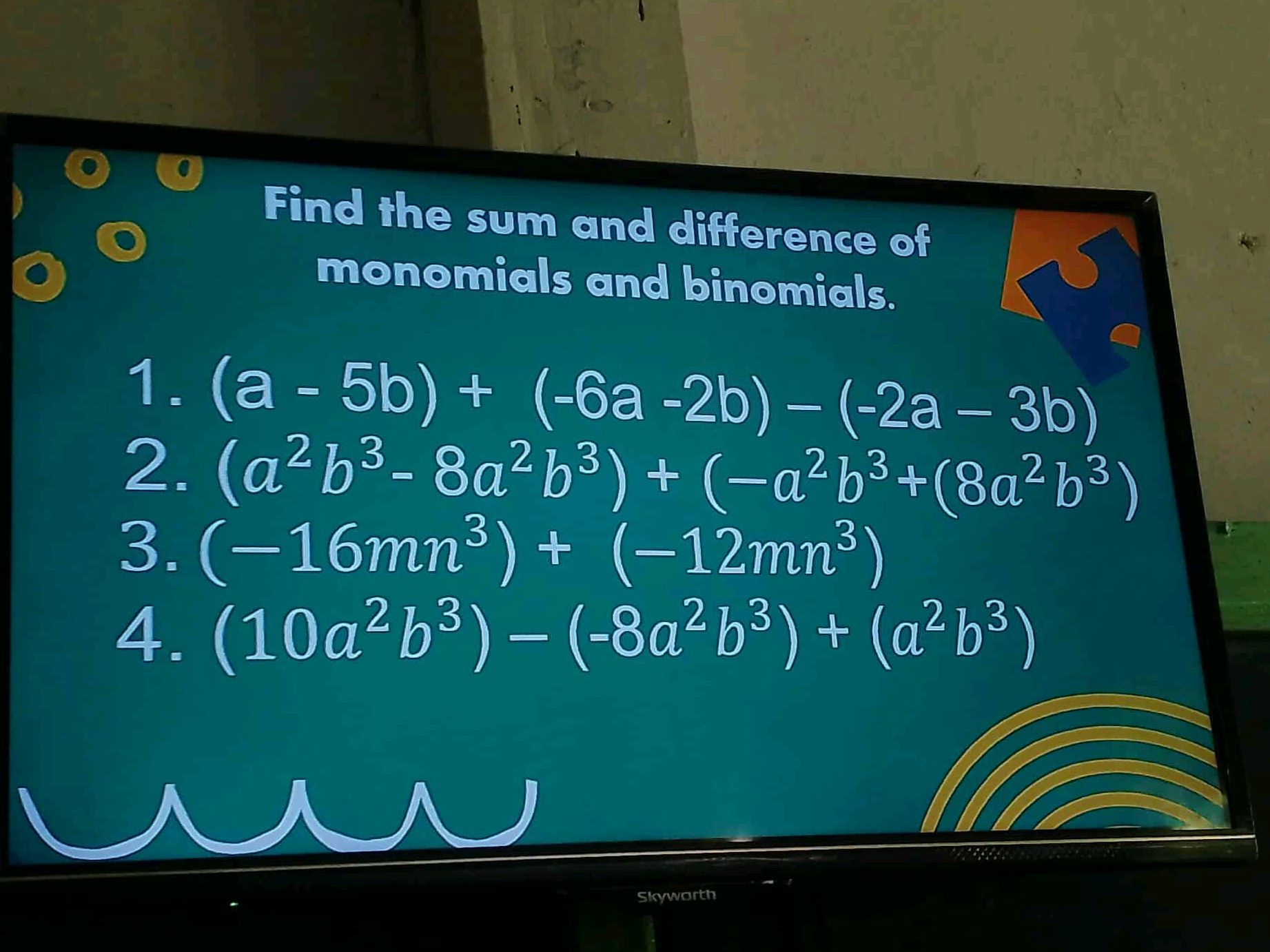 Find the sum and difference of monomials and