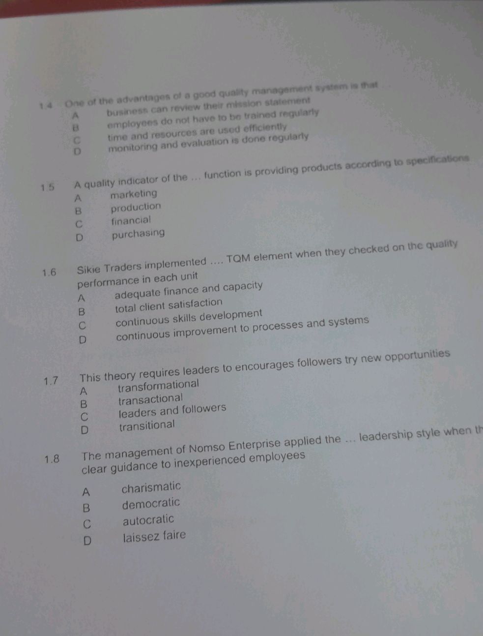 1.4 One of the advantages of a good quality | StudyX