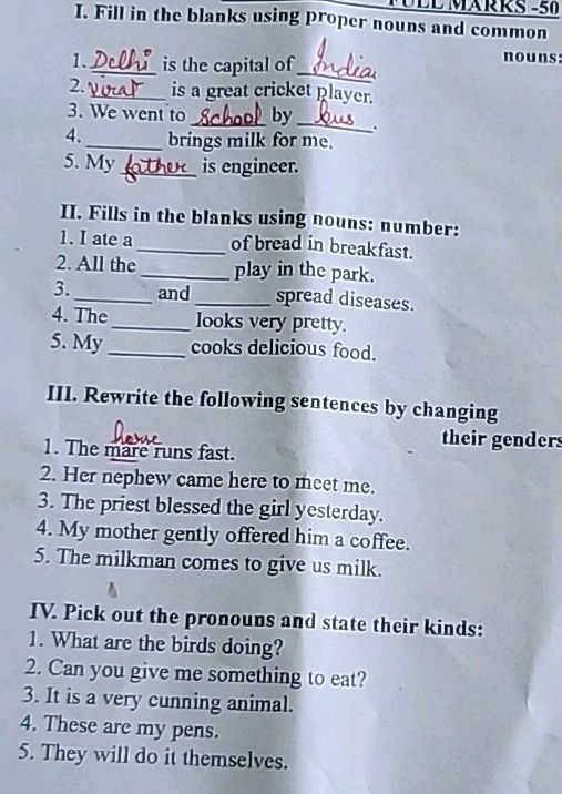 I. Fill in the blanks using proper nouns and | StudyX