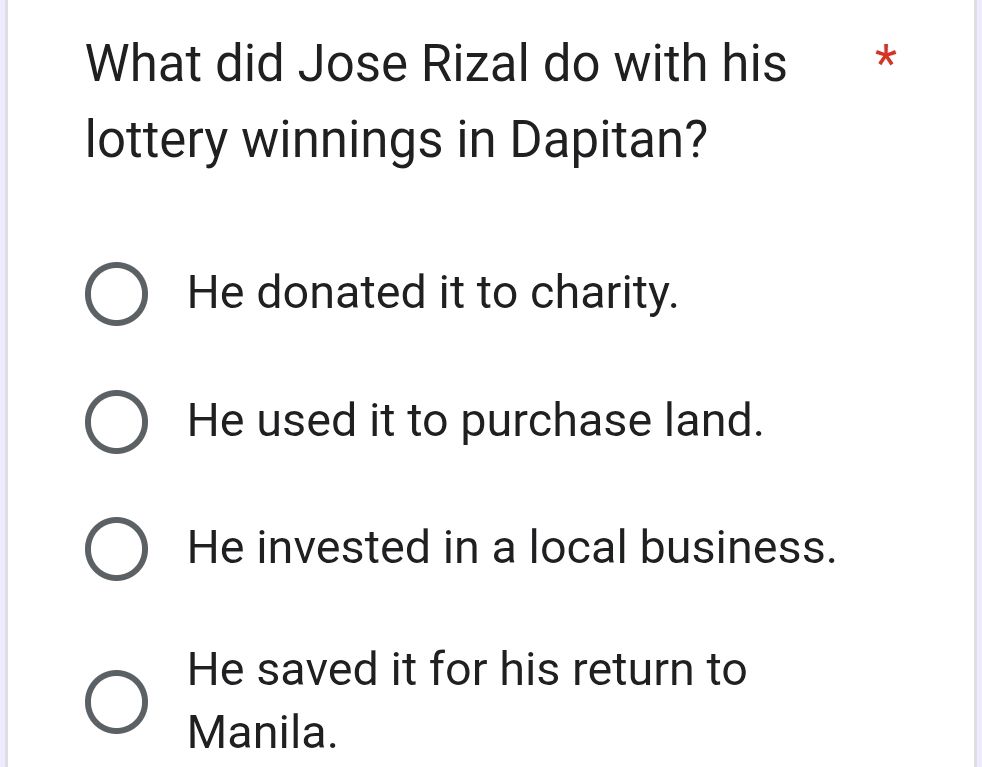 What did Jose Rizal do with his lottery