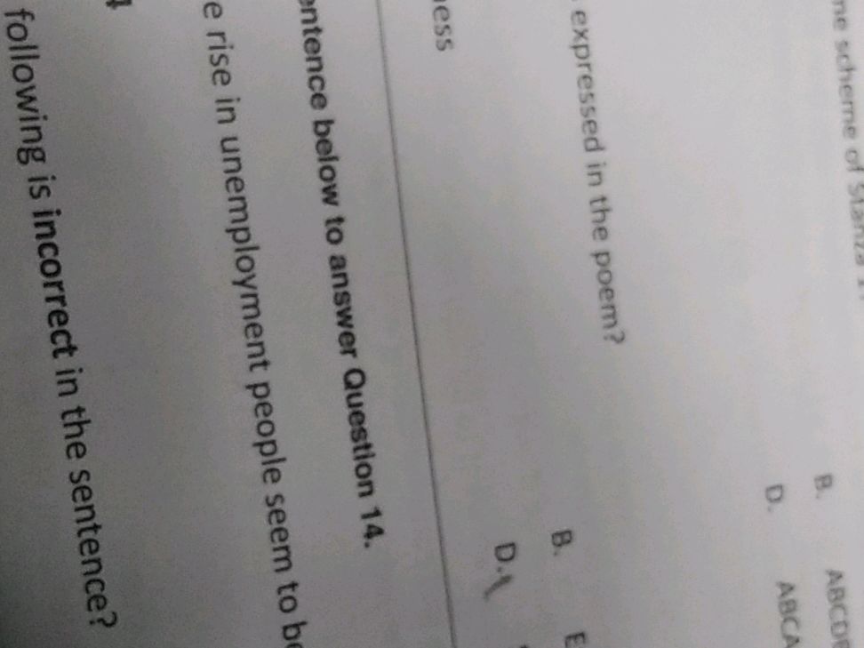 Question 14. Which scheme of stanza is | StudyX