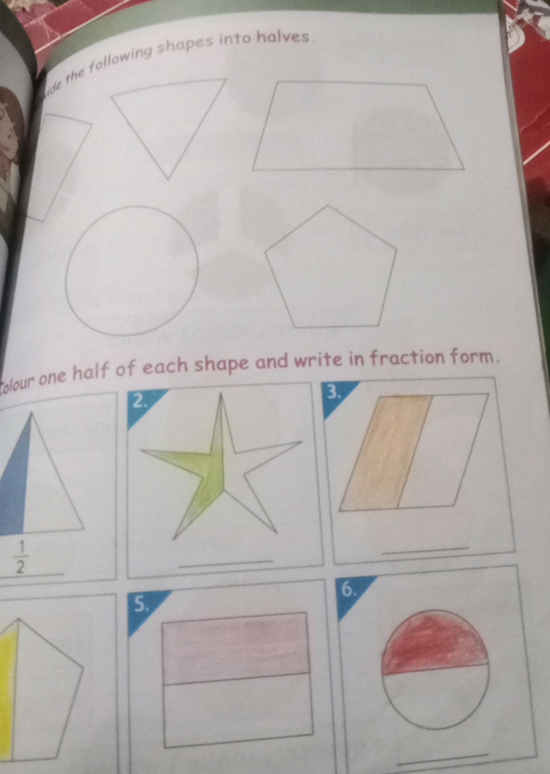 Divide the following shapes into halves. | StudyX