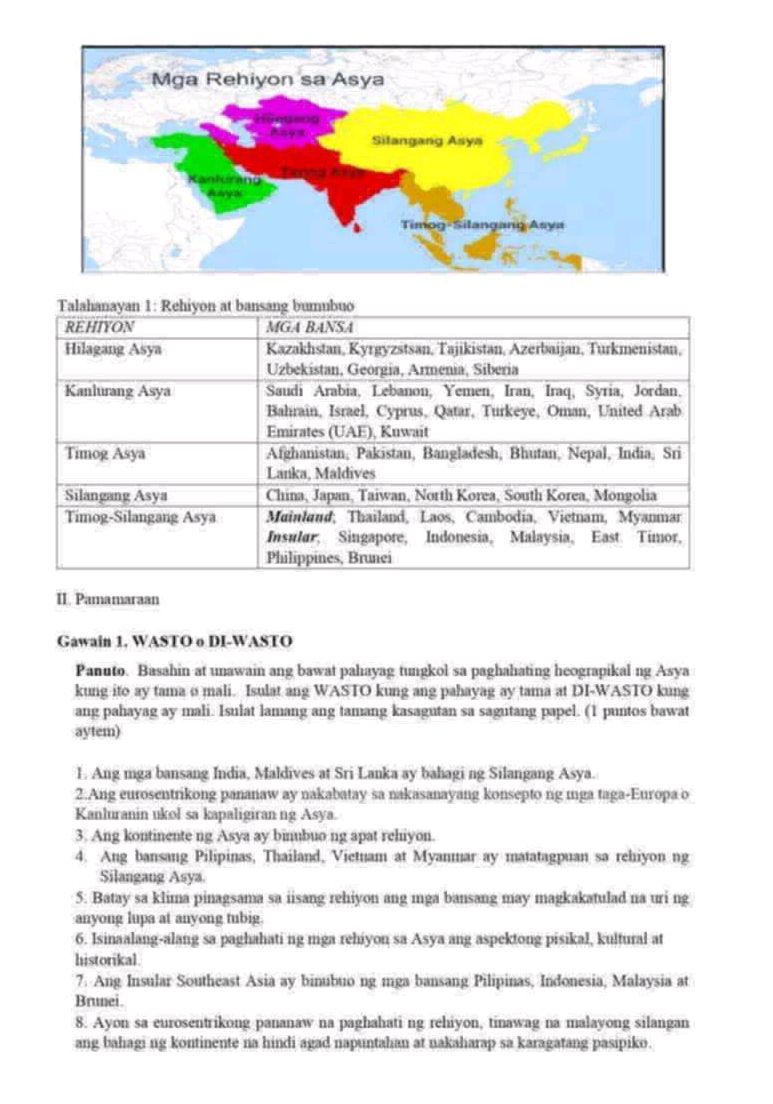 Mga Rehiyon sa Asya Silangang Asya | StudyX