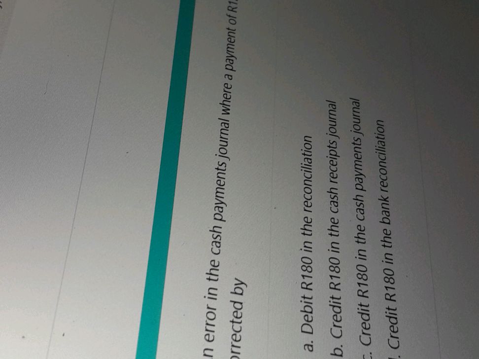 An error in the cash payments journal where | StudyX