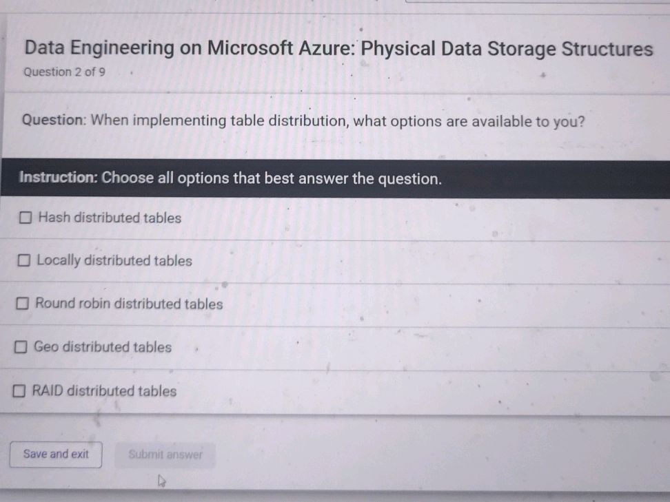 Question: When implementing table | StudyX
