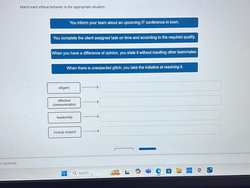 Match each ethical behavior to the | StudyX
